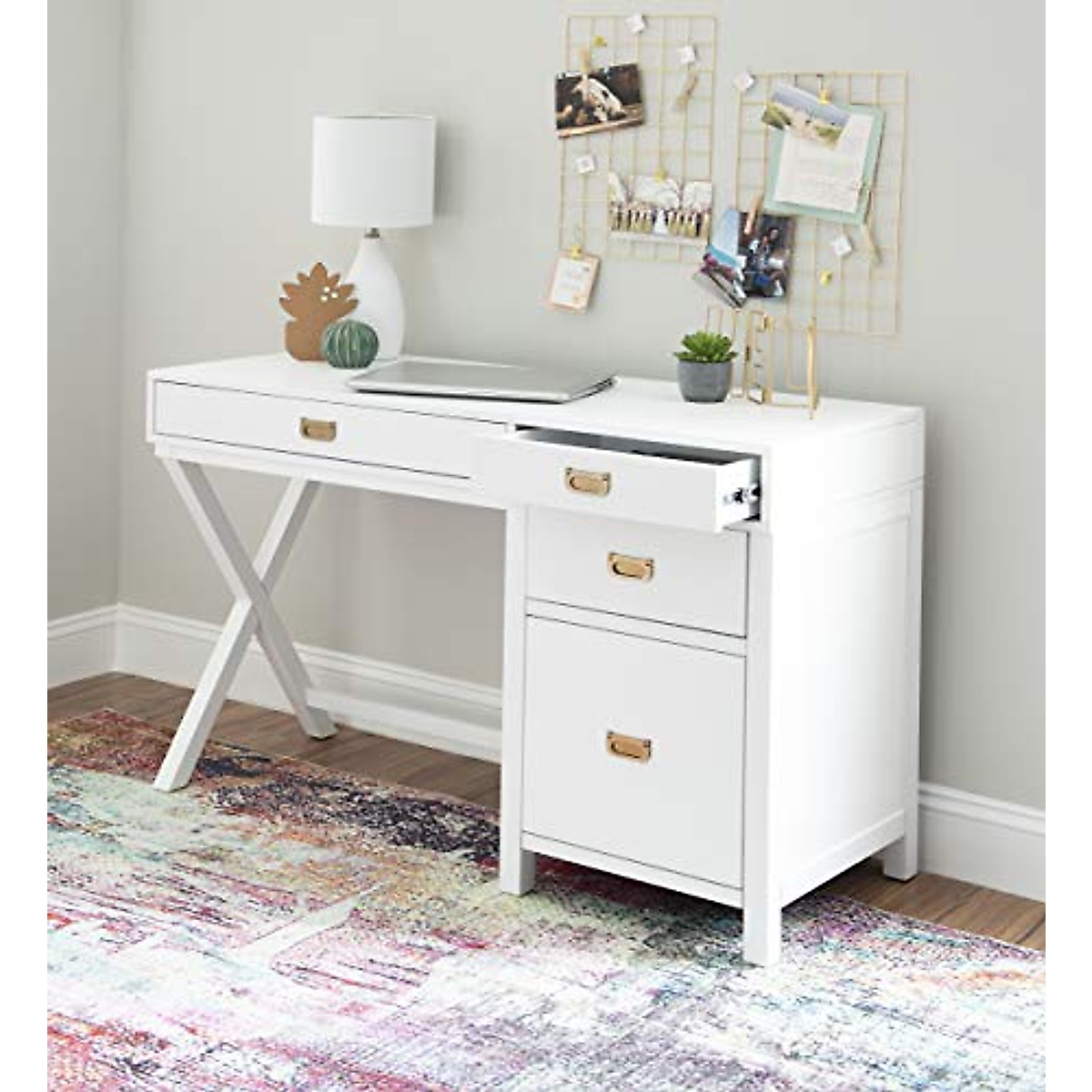 Linon White Modern Classic Side Storage Sadie Desk