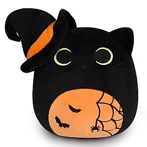 Desdfcer Halloween Cat Plush, Halloween Black Cat Plush Pillow,Halloween Stuffed Animal Cat Plushies, Halloween Plush Cat Doll Toys for Kids, Gift for Halloween Birthday