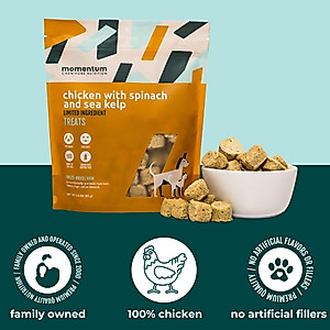 Momentum Carnivore Nutrition Freeze-Dried Chicken, Spinach & Sea Kelp – Single-Ingredient Raw Dog & Cat Treats – High-Protein, Grain-Free Snacks for Pets – 3 oz Bag