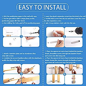 CJAID Towel Racks for Bathroom Wall Mounted, Bamboo Towel Holders with Hooks, Large Capacity Bathroom Towel Storage, Bath Towel Holder, Wall Towel Storage Rack Shelf for Rolled Towels.