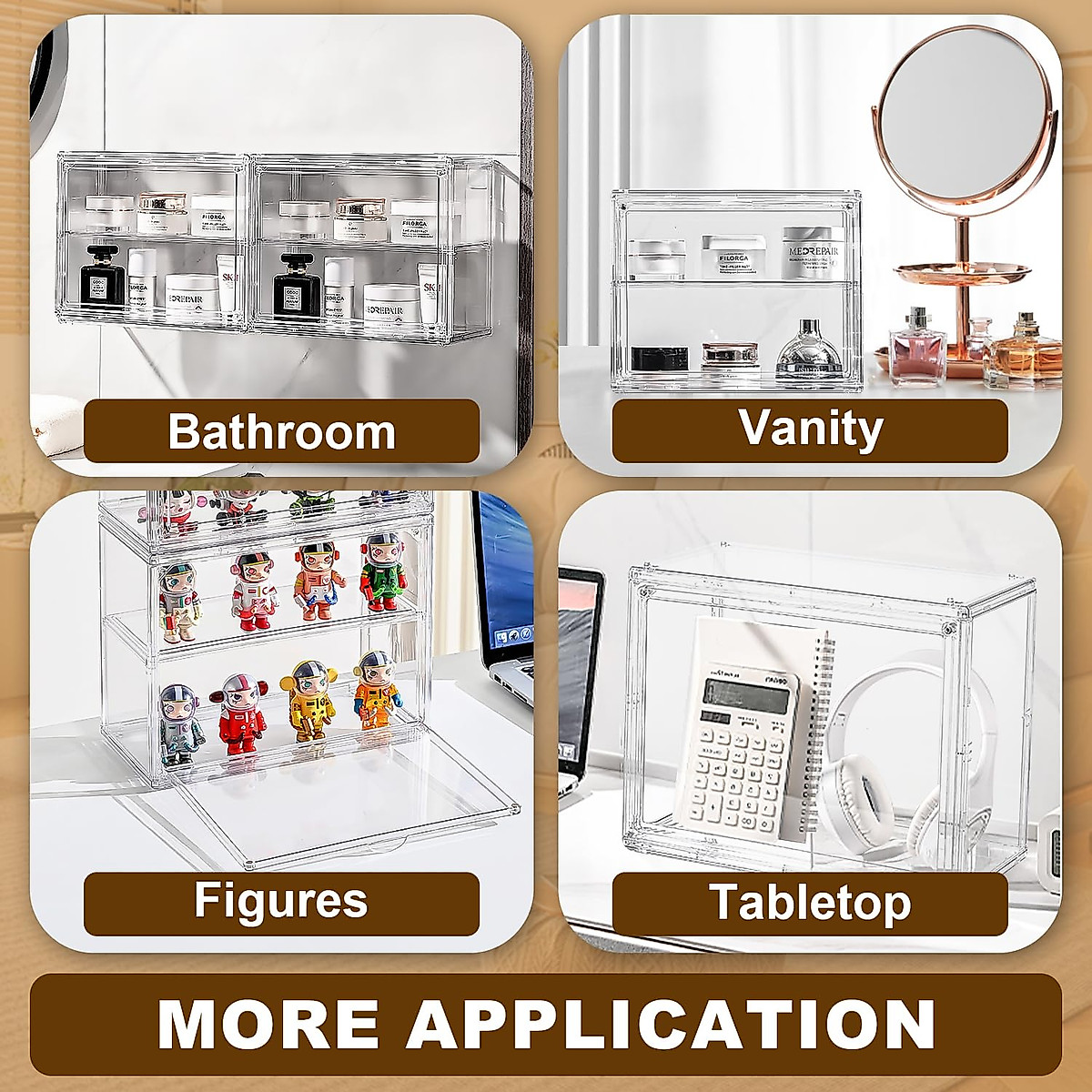 Medicine Cabinet Wall Mounted, Small Bathroom Wall Cabinet with Detachable Partitions and Waterproof Frame, Self Adhesive Farmhouse Storage Cabinet for Smooth Wall Surface and Countertop - Clear S