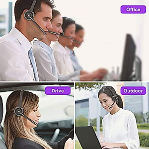 Trucker Bluetooth Headset Wireless Headset with Microphone Over The Head Headset with Noise Cancelling Sound On Ear Car Earphones Office Earpiece for Cell Phone Skype Call Center Bluetooth V5.0