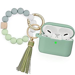 Case for Airpods Pro 1st Generation, Filoto Cute Apple Airpod Pro Cover for Women Girls, Silicone Wireless Charging Case with Bracelet Keychain Accessories (Cactus Green)