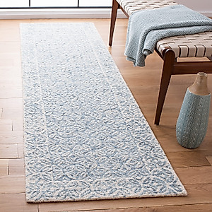 SAFAVIEH Abstract Collection Runner Rug - 2'3" x 12', Blue & Ivory, Handmade Wool, Ideal for High Traffic Areas in Living Room, Bedroom (ABT342N)