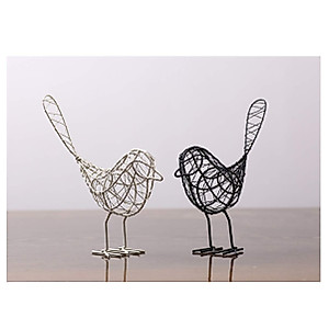 Yardwe Metal Iron Wire Bird Figurines Creative Animal Collectible Statue Sculpture Desktop Ornament for Home Office Garden Decoration (Black)