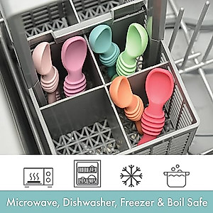 PrimaStella Silicone Chew Spoon Set for Babies and Toddlers - Safety Tested - BPA Free - Microwave, Dishwasher and Freezer Safe - Rosy Shades