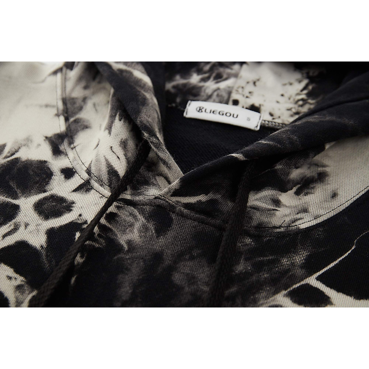 KLIEGOU Mens Tie-Dye Pullover Hooded Sweatshirt (288 Black XL)