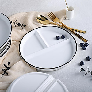 SOCOSY Ceramic 3-Compartment Portion Control Plate Divided Dish Platters, Divided Dessert Plate Salad Plate Dinner Plate Snack Dishes, Appetizer Serving Trays, 1 PCS-White-8 Inch