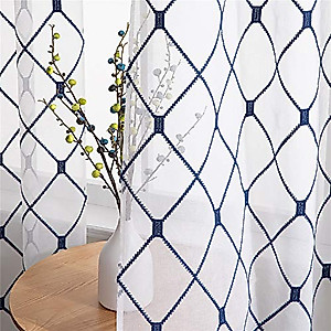 Top Finel White Sheer Curtains 84 Inches Length for Living Room Bedroom Voile Drapes Diamond Embroidered Rod Pocket Window Treatments, 2 Panels