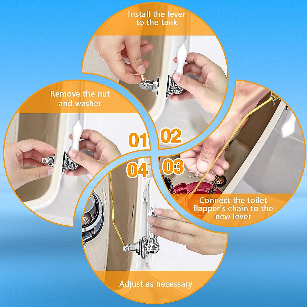 Boltigen Universal Front Mount Toilet Handle, Toilet Trip Lever Handle Replacement with Stainless Steel Flapper Chain, White Toilet Tank Flush Handle Lever