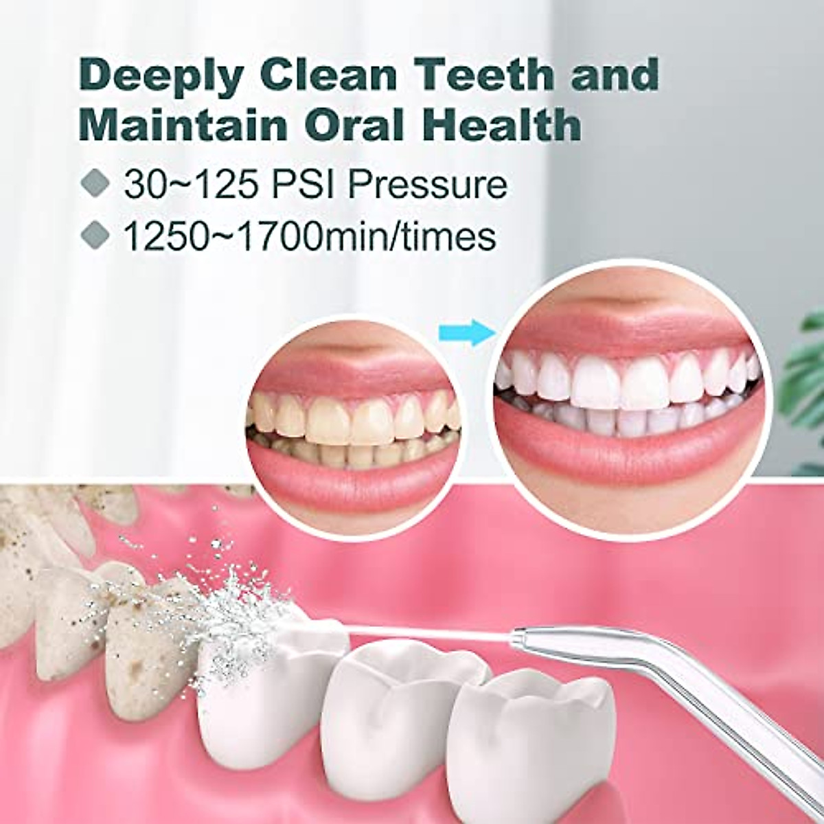 Water Flosser - Power Dental Water Flosser for Teeth & Braces Cleaning, Electric Oral Irrigator Water Flosser for Adults & Kids with 10 Pressures & 7 Tips, 600ml Water Dental Pick Flosser for Family