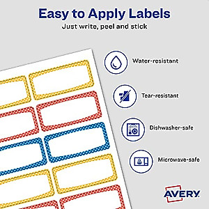 AVERY No-Iron Kids Clothing Labels, Washer & Dryer Safe, Assorted Shapes & Sizes, (2-Pack) 90 Labels (40700) & 0.75 x 1.75 Inches Durable Labels for Kids Gear, Assorted, Pack of 60 (41442)