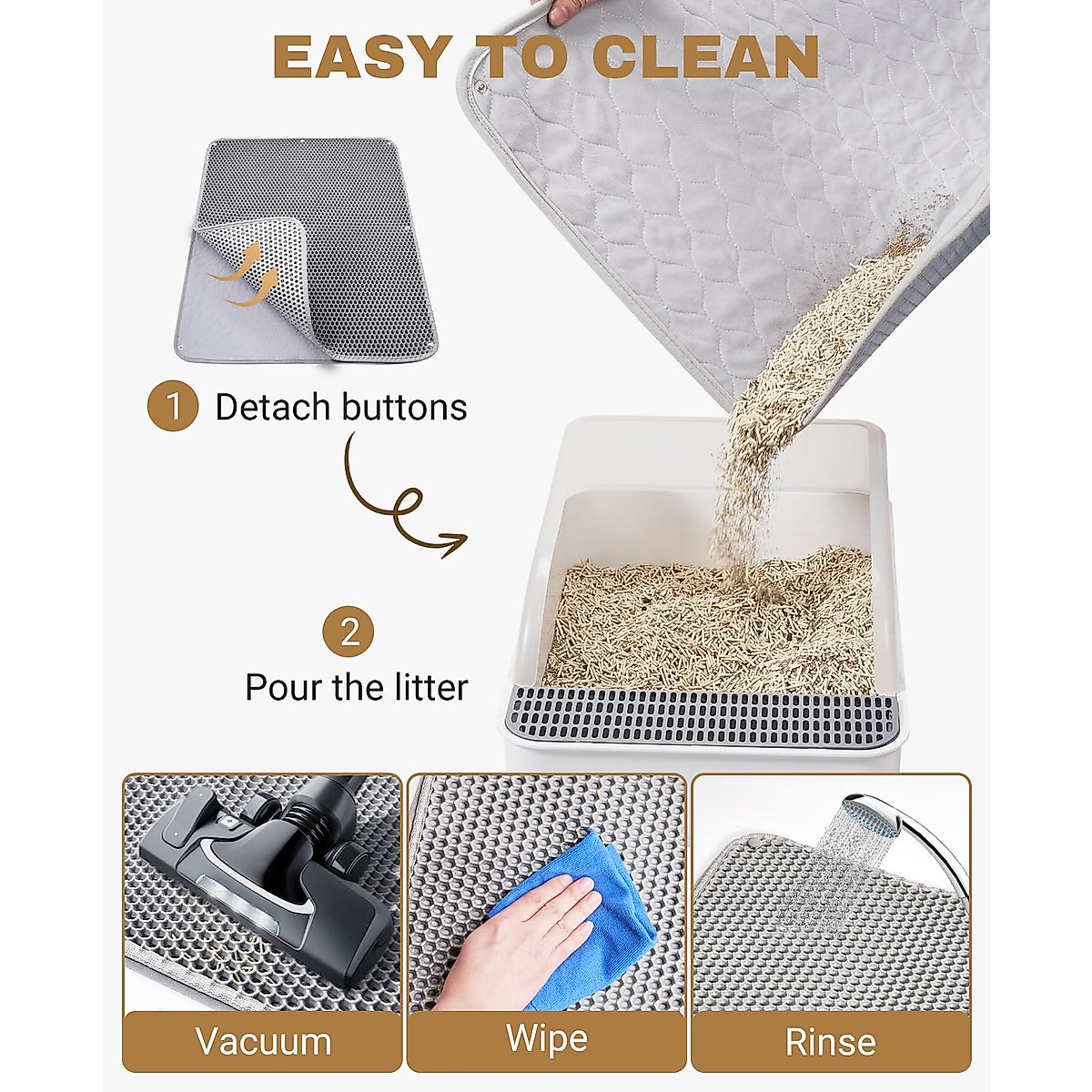 Fostanfly Cat Litter Mat - Extra Large XL 45"x 27" Cat Litter Trapping Mat, Machine Washable Double Layer Design, Urine & Waterproof for Kitty- Easy Clean for Floor