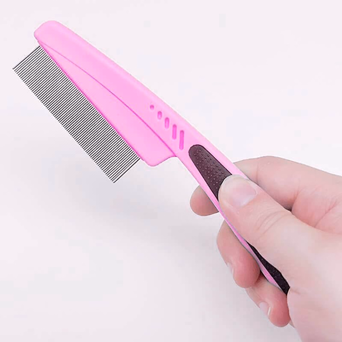 LLTGMV Flea Comb with Rubber Handle, Flea and Tick Comb for Dogs & Cats, Dog Comb for Grooming - Pink