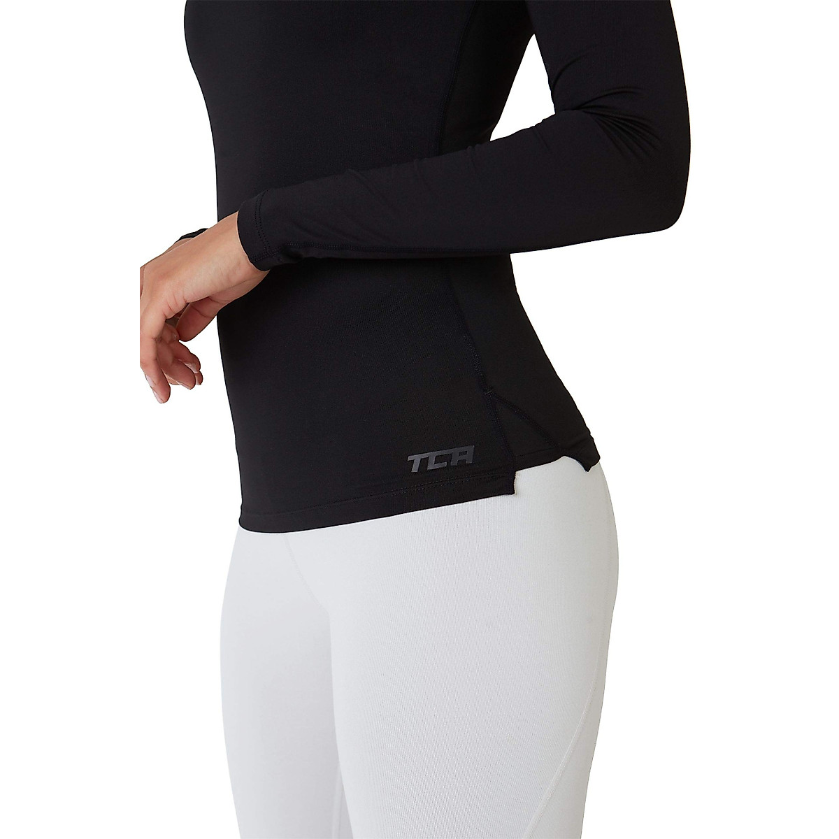 TCA Super Thermal Long Sleeve Women Running, Ski Base Layer - Compression Shirts Woman, Long Sleeve Workout Tops for Women - Black Rock, Medium