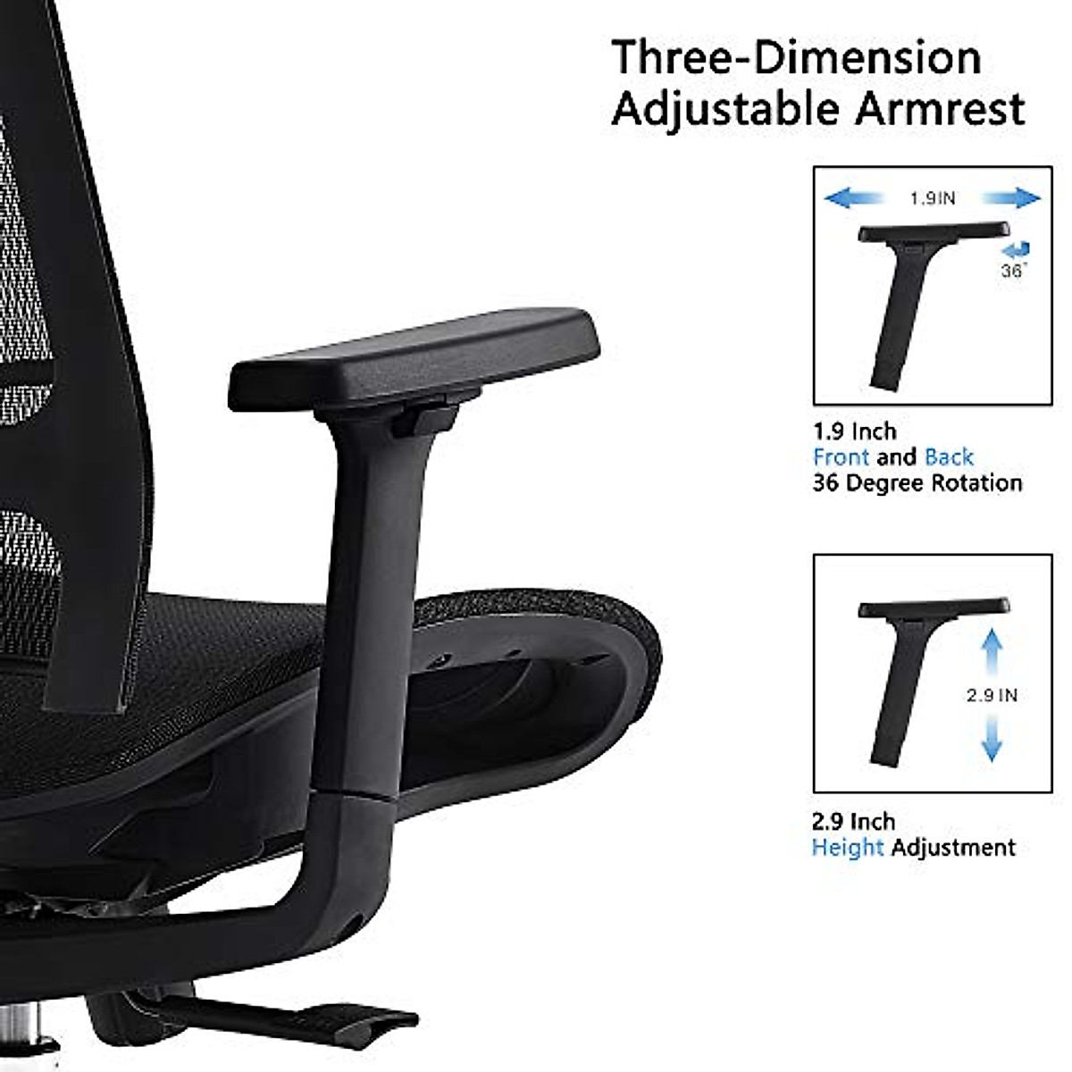 BILKOH Ergonomic Office Chair with Mesh Seat & Adjustable Lumbar Support, High Back Desk Chair with Breathable Mesh, Wide Headrest & Reclining Swivel Task Chair, 3D Armrest & Height Computer Chair