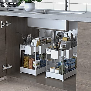 Under Sink Organizers and Storage, Venroii Cabinet Organizer, 2 Pack Under Sink Organizer for Kitchen Bathroom, Kitchen Organization and Storage (White)