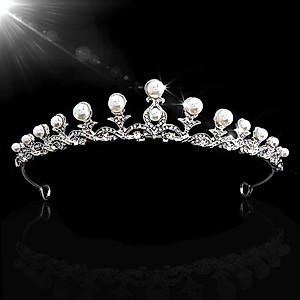 YADIRF Women Luxury Wedding Bridal Pearl Crown Diana Hair Band Headdress Tiara For Wedding Quinceanera Pageant Prom Party Birthday
