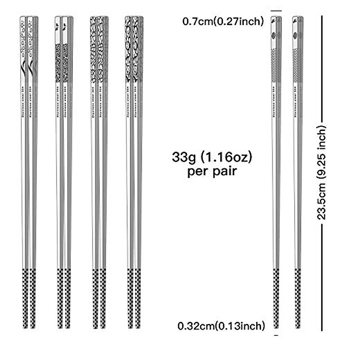 Metal Chopsticks Reusable 18/8 Stainless Steel Chopsticks Multipack Dishwasher Safe Chop Sticks Cute Laser Engraved Non-slip Japanese Korean Chopstick for Cooking Eating 9 1/4 Inches 5 Pairs Gift Set