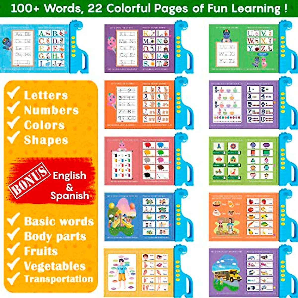 Curious 2 Learn ABC Learning for Toddlers | Learning Resources | English & Spanish Sound Book | Preschool Learning Activities | Educational Learning Toys | 4 Year Old Boy Birthday Gift