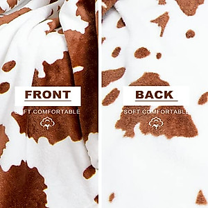 50x60IN Cow Print Blanket Brown Soft Fleece Throw Blanket Warm Plush Dog Blankets Lightweight Cozy Blanket Washable Home Décor Cow Print Throws for Adult Sofa Bed Couch Bedroom Living Room Dorm Room