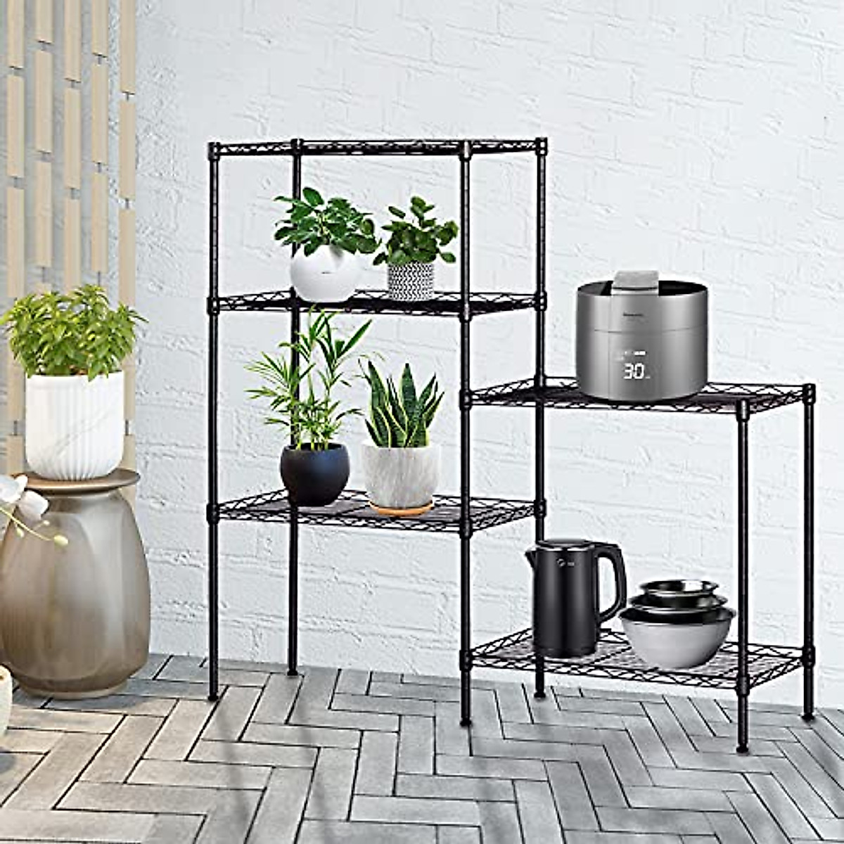 Kennkari 5 Tier Adjustable Metal Shelf Organizer Rack for Pantry/Laundry/Bathroom/Kitchen/Dorm, 3 Tier Small Interlocking Wire Storage Shelves, Free Standing Shelving Unit