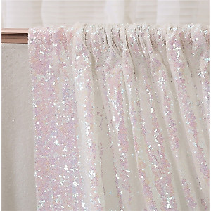 Eternal Beauty White Iridescent Sequin Backdrop, 10x10 Ft Glitter Background Curtains for Shimmer Photography Party Wedding Birthday Halloween Christmas Back Drop Decor