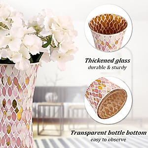 Mosaic Glass Flower Vase Large Size Handmade Glass Glass Vases Plant Pots Ceramic Vase for Living Room Decorations, Home Decor, Office, Wedding,Pink-Gold Oval,5 X 11.6 Inch