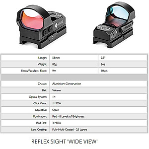 Hawke Sport Optics Reflex Wide View Weaver Rail 3 MOA 12144 Shockproof Waterproof Red Dot Sight