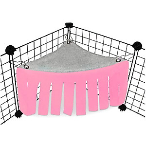 NA YOHOU Small Animals Corner Hideout Forest Hidey Curtain Cage Accessories for Guinea Pig Rabbit Chinchilla Hedgehog Hamster (Grey Pink)