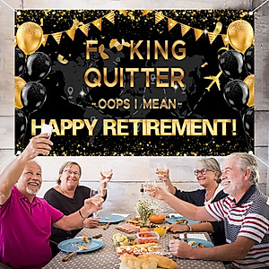 Retirement Party Decorations Happy Retirement Banner Backdrop Black and Gold Retirement Decorations for Men and Women Happy Retirement Sign