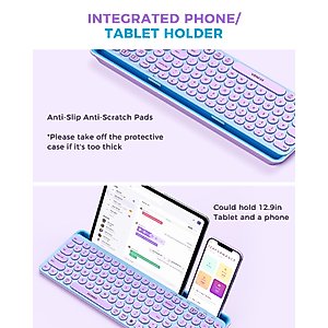 seenda Bluetooth Keyboard and Mouse for iPad, Multi-Device Bluetooth + 2.4G Wireless Keyboard Mouse with Tablet Holder for MacBook/Windows Computer, iOS/Andriod Tablet Phone, Blue & Purple