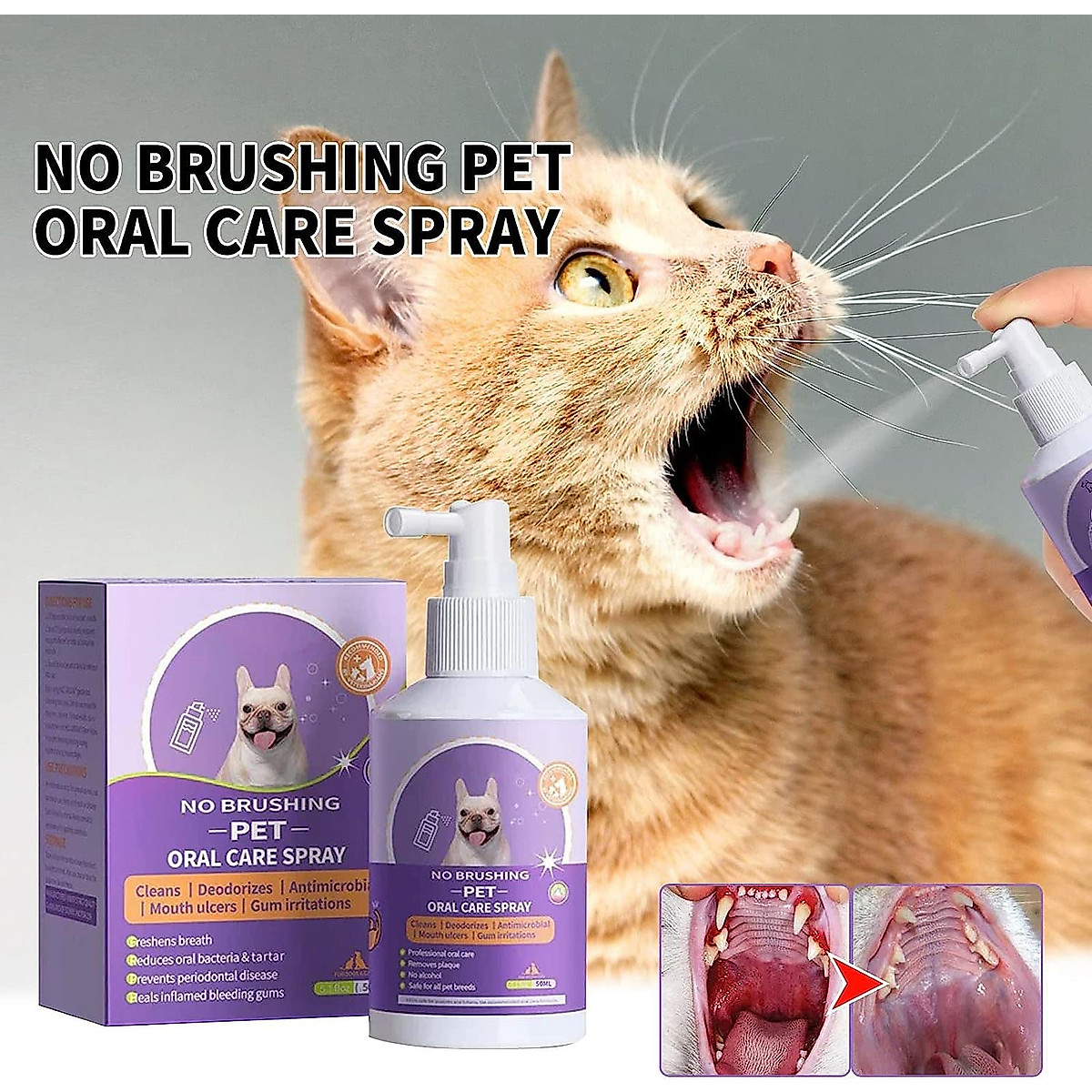 ANRUI Teeth Cleaning Spray for Dogs & Cats,Pet Oral Spray Clean Teeth,Pet Breath Freshener Spray Care Cleaner,Targets Tartar & Plaque Eliminate Bad Breath (1PCS)