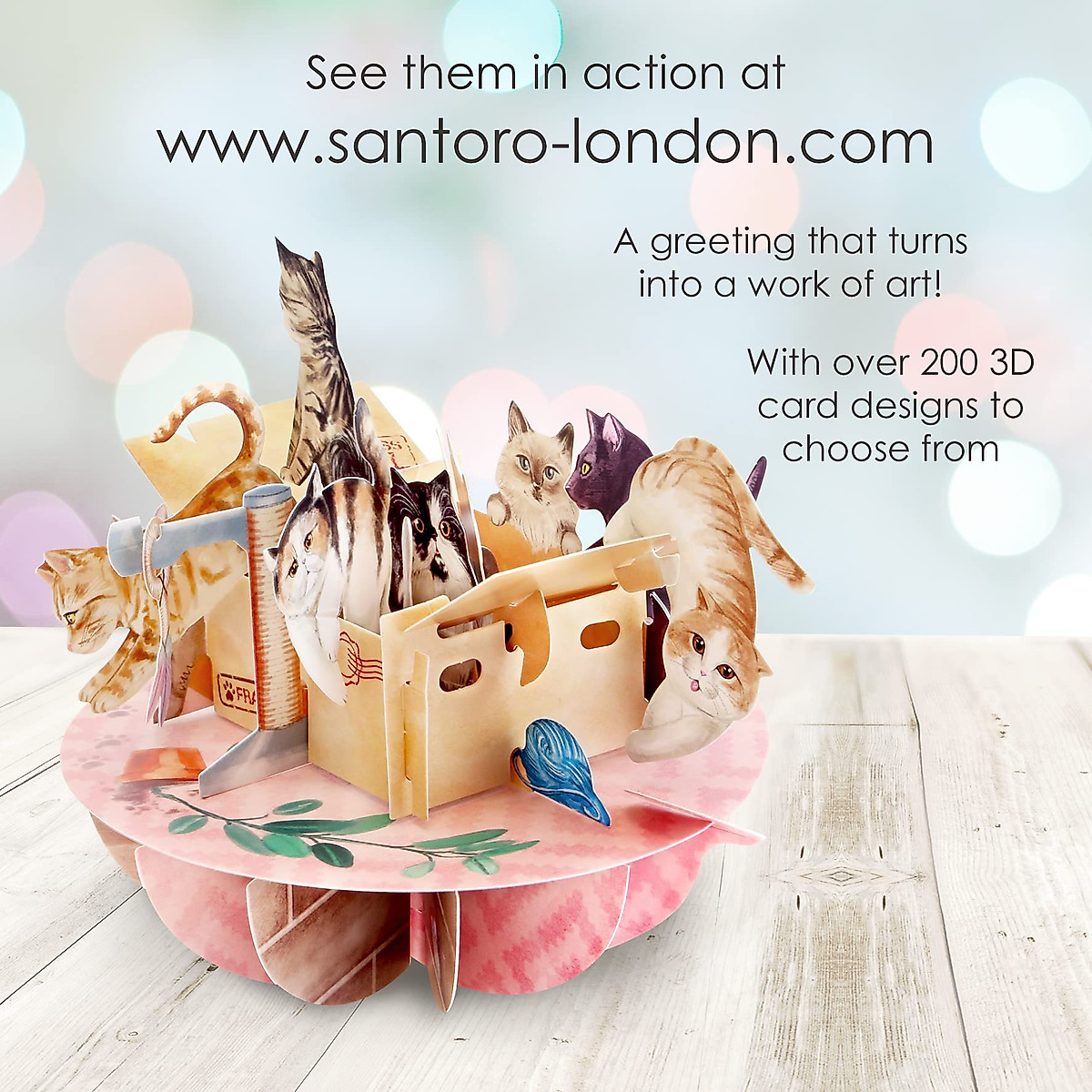 SANTORO Pirouette, 3D Pop Up Greeting Card - Purrrfect Parcel - For Her, For Mum, Mothers Day | Cute Birthday Gifts For Cat Lovers
