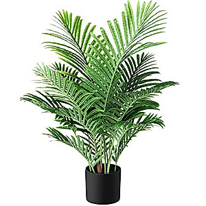 Fopamtri Fake Majesty Palm Plant 3 Feet Artificial Majestic Palm Faux Ravenea Rivularis in Pot for Indoor Outdoor Home Office Store, Great Housewarming Gift