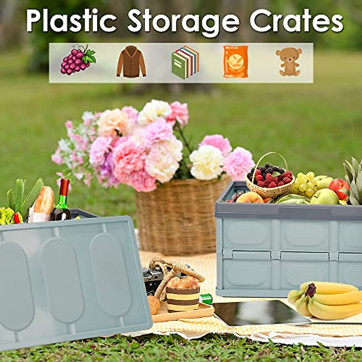 Foldable Storage Boxes with Lids [3-Pack] Collapsible Plastic Storage Bins Organizer Containers Baskets Cub with Cover,Stackable Utility Crates Storage Box (Blue, 30L)