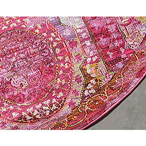 Unique Loom Baracoa Collection Area Rug - Coppelia (8' 4" Round, Pink/ Ivory)