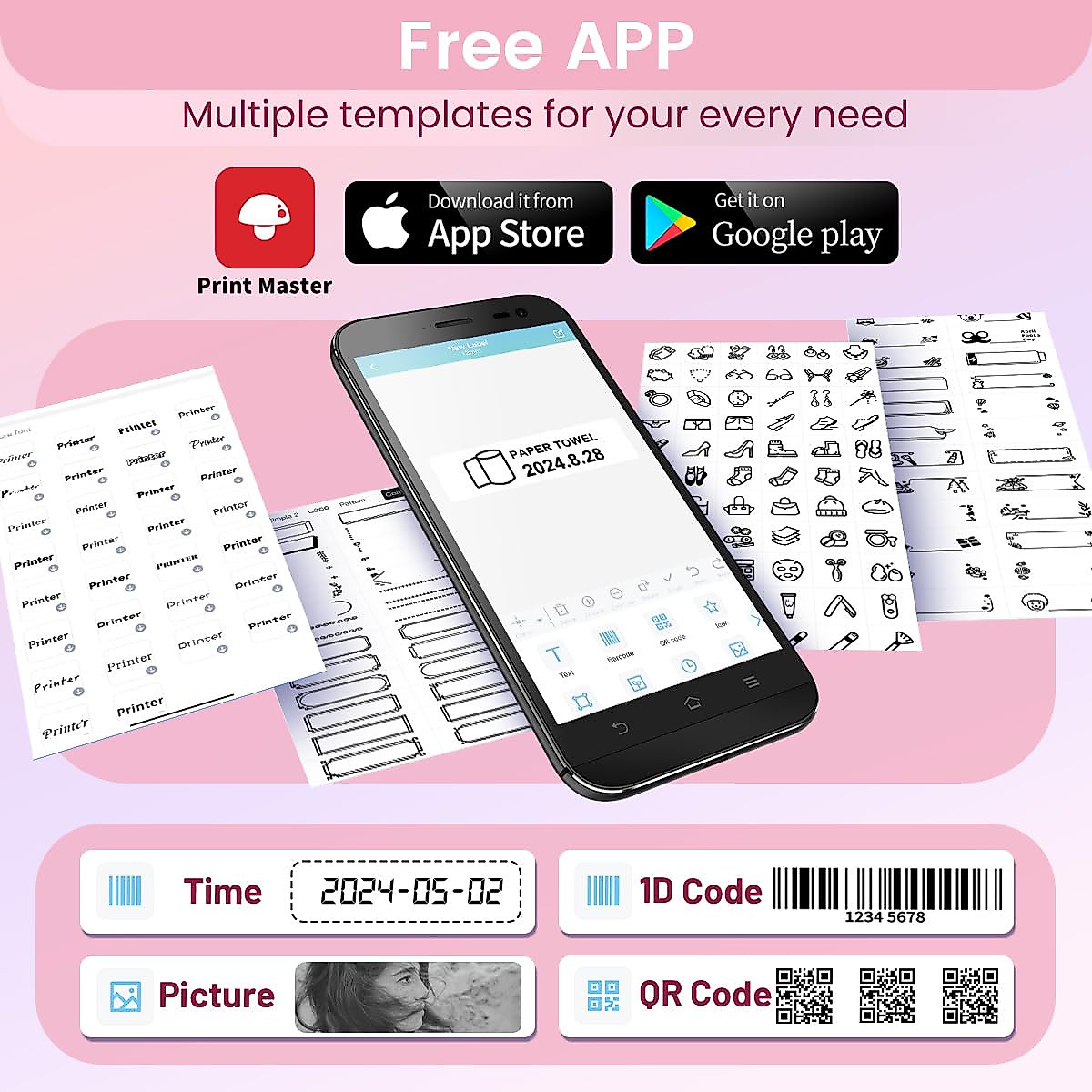 Vixic M960 Label Maker, Bluetooth Labeler, Portable Mini Label Printer, Inkless, Multiple Icons, Home School Office Use