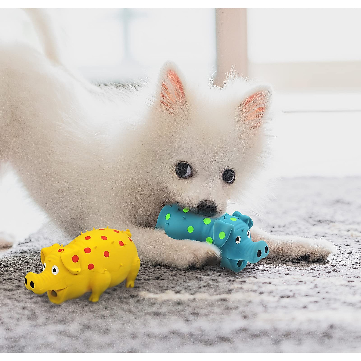 Andiker Dog Squeaky Toy, Dots Latex Dog Chew Toys with a Oinks Sound Squeaker Grunting Pig Dog Toy Durable Self Play 8" Dog Squeeze Toy for Dental Biting Chasing to Kill Boring Time (Yellow)