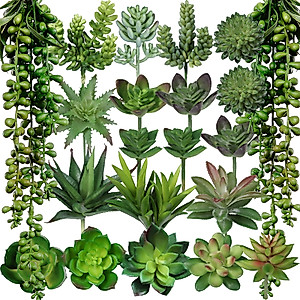 Winlyn 21 Pcs Assorted Artificial Succulents Plants Unpotted Small Green String of Pearls Cacti Aloe Picks Fake Succulents Bulk for Succulent Garden Wreath Floral Arrangement Indoor Outdoor Home Decor