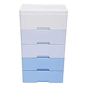 Plastic Drawers Storage Cart Mobile Cabinet with Casters, 5 Drawer Stackable Vertical Clothes Storage Tower Tall Chest Closet, Large Containers Organizer Unit (12"D x 18"W x 33"H - Blue)