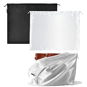 2 PCS Dust Cover Storage Bags Dust Bags for Handbags Large, Silk Drawstring Purse Storage Bag for Handbags Purses, Shoe Boots, Travel Organizer (Black + White, 23.6 * 19.6 in)