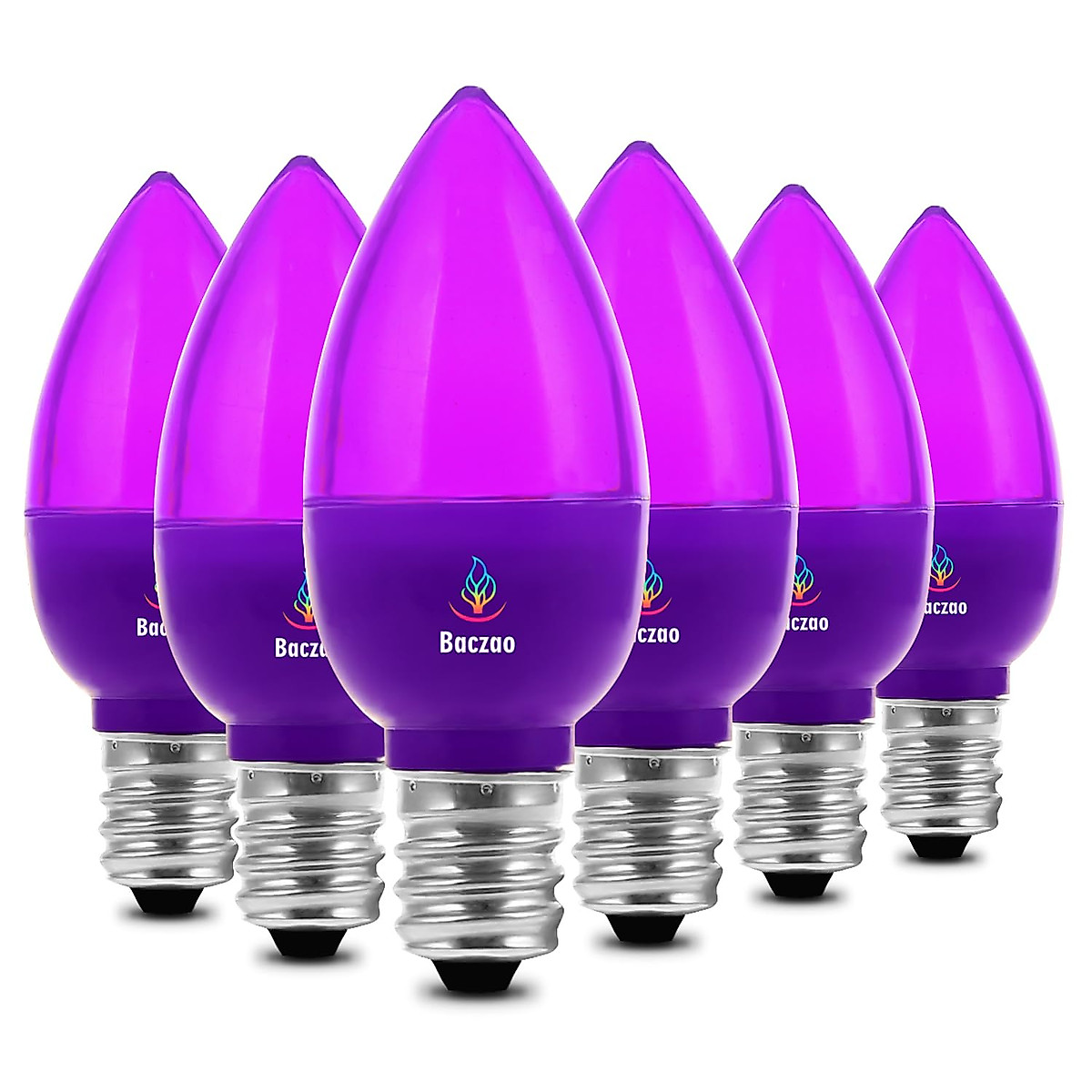 Baczao Purple C7 Light Bulbs 6 Pack, 1W Small C7 LED Christmas Light Replacement Bulbs, E12 Candelabra Base, Non-Dimmable, Red Night Light Bulb for Outdoor Xmas String Lights Window