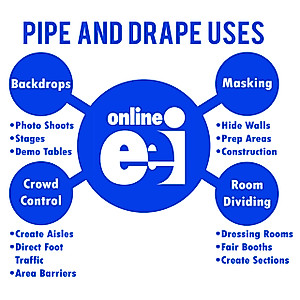 OnlineEEI, Adjustable Height Pipe and Drape Backdrop or Room Divider Kit, 7ft to 12ft High x 7ft to 12ft Wide, Black Premier Drape Included