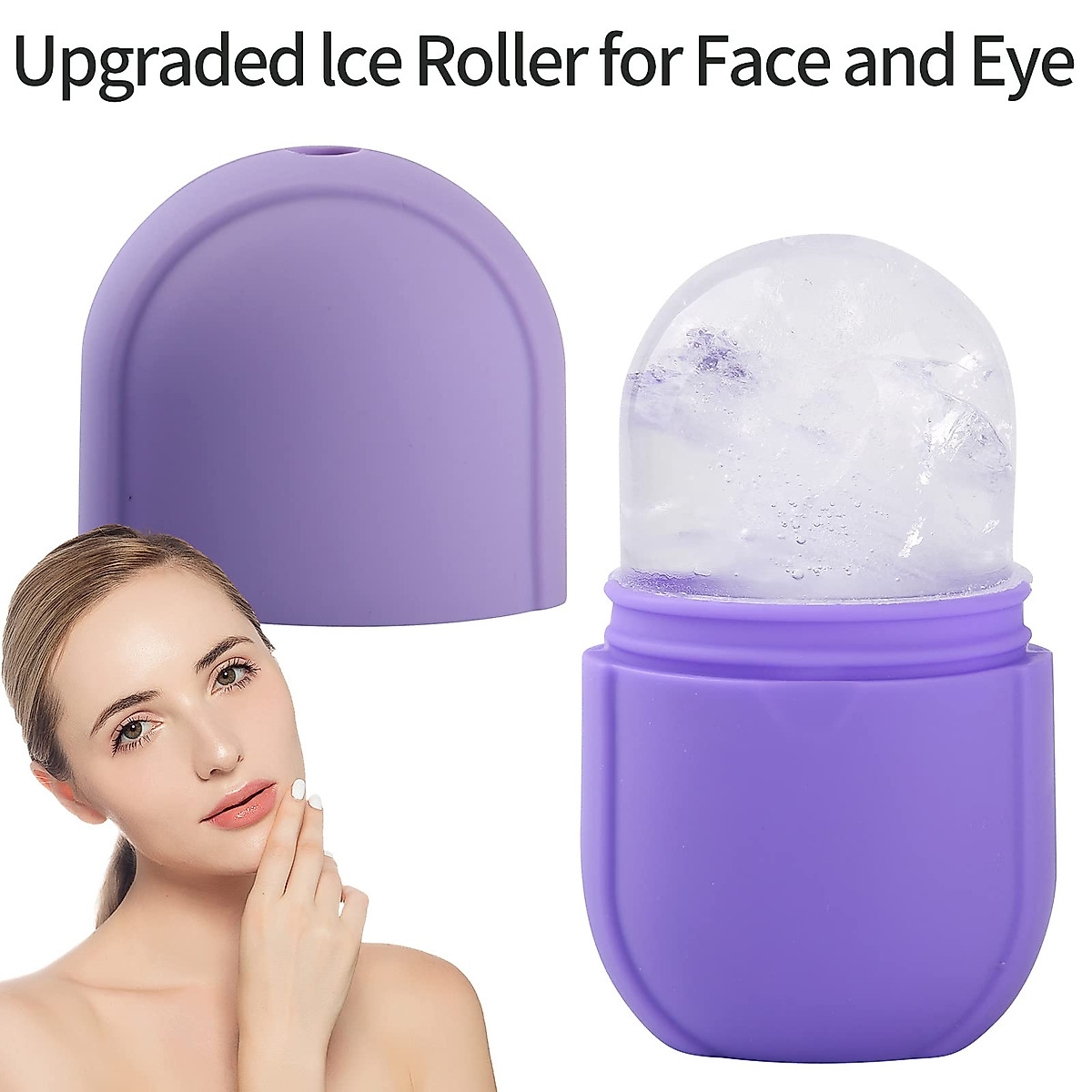 Ice Roller Mold-Ice Roller for Face and Eye，Beauty Cube Brighten Skin &Enhance Natural Glow &Remove Fine Lines，Facial Beauty Ice Roller Skin Care Tools (Oval, purple)