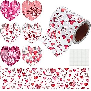 33ft Valentine Heart Bulletin Board Borders Valentine's Day Borders with 24 Pieces Hearts Mini Cutouts and 24 Glue Point Dots, 6 Patterns for Classroom Decoration Valentine's Day