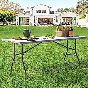 Fenbeli Folding Tables 6ft Plastic Foldable Table Heavy Duty Lightweight Folding Table Fold in Half with Handle for Outdoor & Indoor Party Dining Camping Wedding BBQ Catering