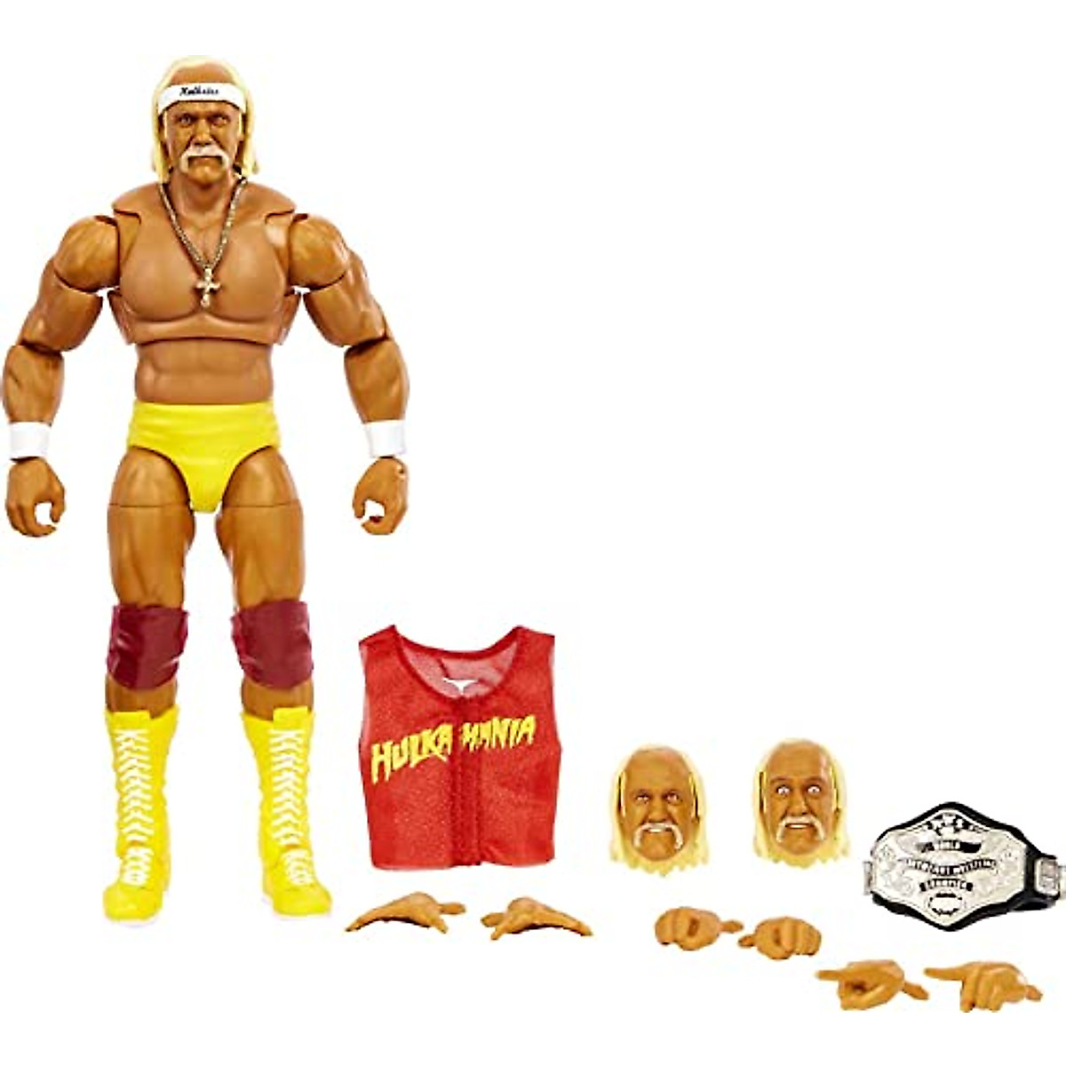 Mattel WWE Ultimate Edition Action Figure & Accessories Set, Hulk Hogan 6-inch Collectible with 30 Articulation Points, Swappable Pieces & Entrance Gear