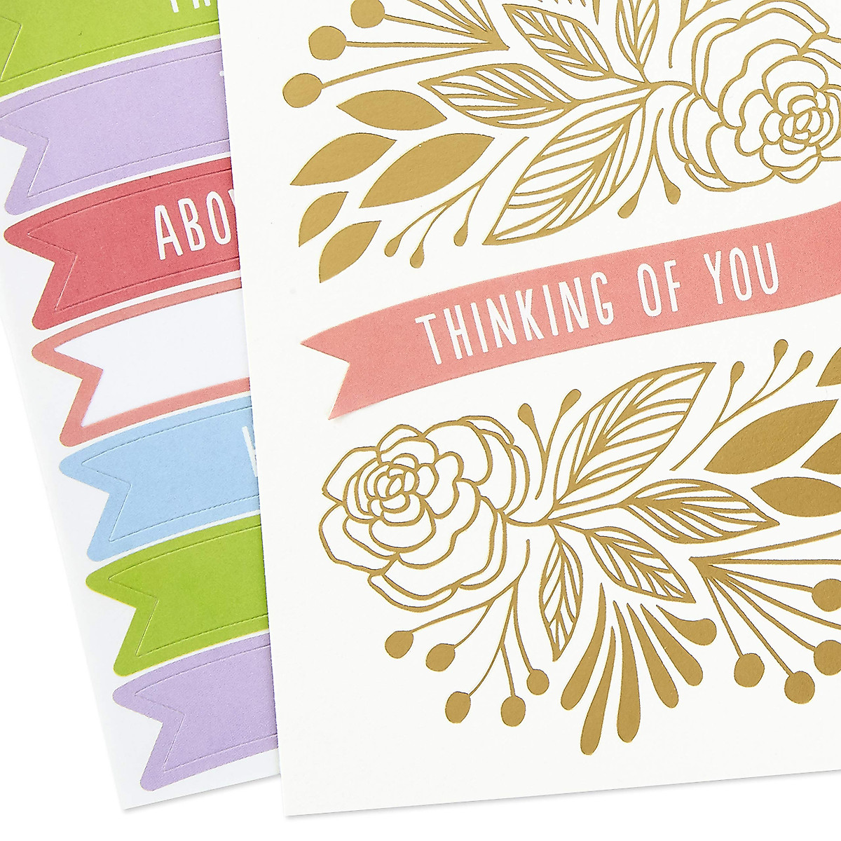 Hallmark Customizable All Occasion Greeting Cards (12 Cards with Envelopes and Stickers) Gold Foil Floral for Birthday, Thank You and Thinking of You