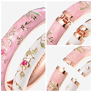 UJOY Colors Handcraft Jewelry Cloisonne Bracelet Enamel Bird Spring Hinged Womens Bangles Gifts Box 55C49-55A82 pink white